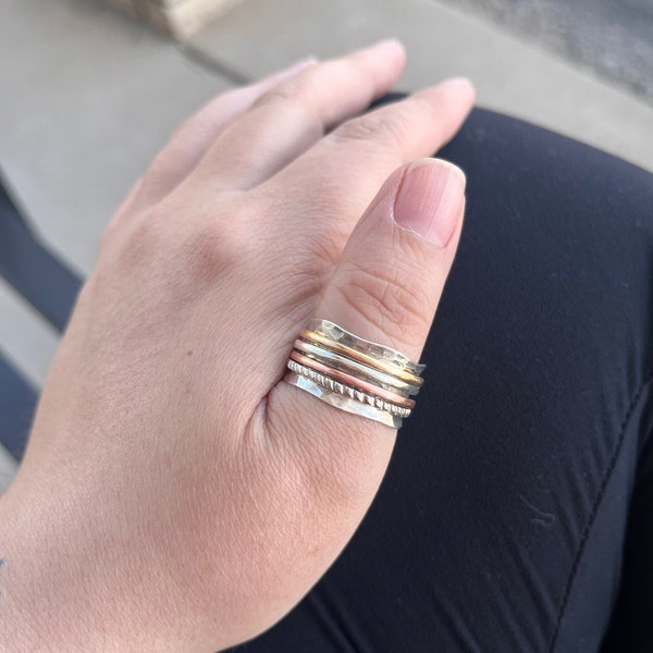 925 Sterling Silver Spinner Ring for Women, Silver and Gold Brass ...