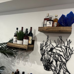 Wood Wine Rack Shelves the Ryan Wall Mounted Shelf & Hanging Stemware ...