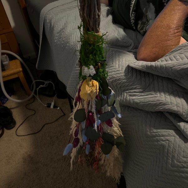 Floral Witchy Broom, Besom, Boho Dried Flowers. Woodland Witch. Green ...