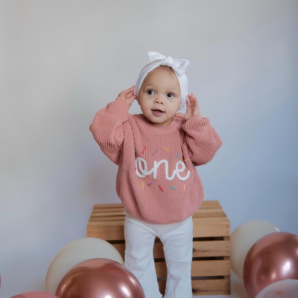 First Birthday Sweater, One Hand Embroidered Sweater, Fall and Winter ...