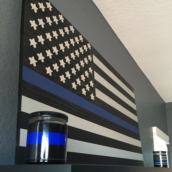 Thin Blue Line Wood Flag, Thin Blue Line Flag, US Flag, Police Flag ...