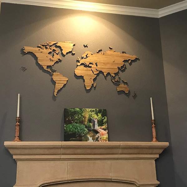 Detailėd Wooden World - Natural Wood Map Limba I World Map With Push ...