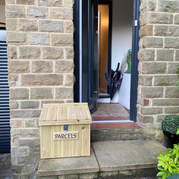 Doorstep Wood Parcel Box. Porch Parcel Storage Box. Handmade Wooden ...