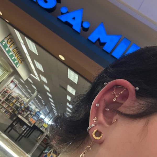 Sterling Silver Dangle Kite Moonstone Chain • 14K Gold Stars Helix ...