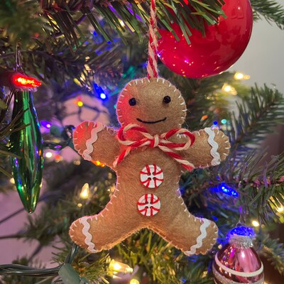 Felt Gingerbread Man Ornament, Peppermint Gingerbread Man, Christmas ...