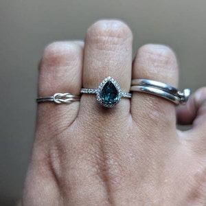 Double Tier Teardrop Ring, Colorless Pear & Round Diamond Ring, Double ...