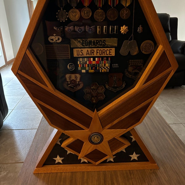 Handcrafted Air Force Shadow Box With Msgt Rank Chevron Silver & Navy ...