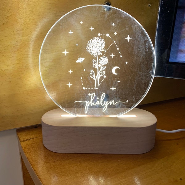 Personalized Night Lamp With Birth Flower,custom Led Night Lamp,custom ...