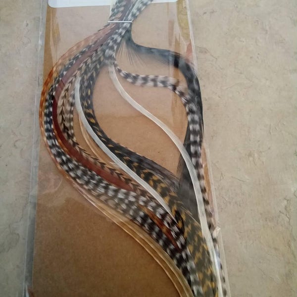 Feather Hair Extensions DIY Kit -10 Feathers + Beads + Tool/natural Mix ...