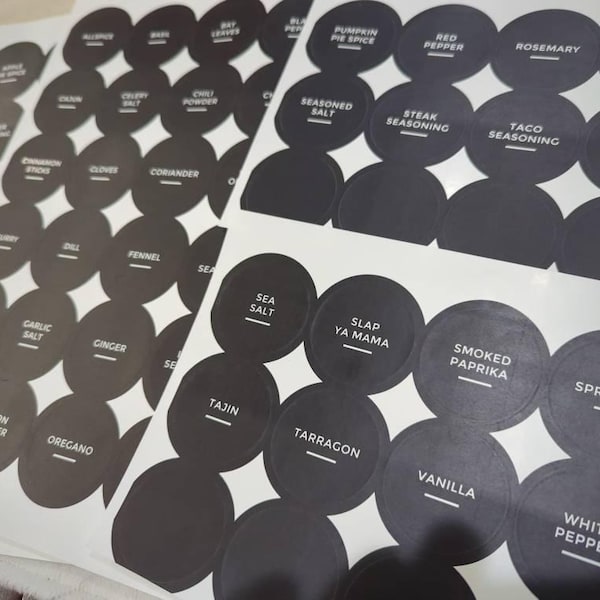 Spice Jar Labels • Black Round Collection • Water and Oil Resistant ...