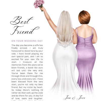 Best Friend Bride Wedding Poem, Digital Print Gifts for Bride, Wedding ...