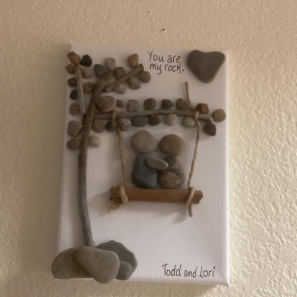 Couple on Swing Pebble Art: Rustic Home Decor, 8x8 Canvas - Etsy