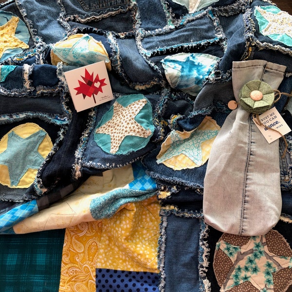 Denim Rag Quilt // Queen Size Bed // Recycled Blue Jeans // 91”x101” - Etsy
