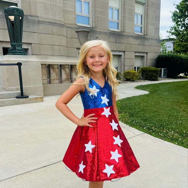 Red White Blue Patriotic Outfit Pageant Girls Unique Sequins Patriotic ...
