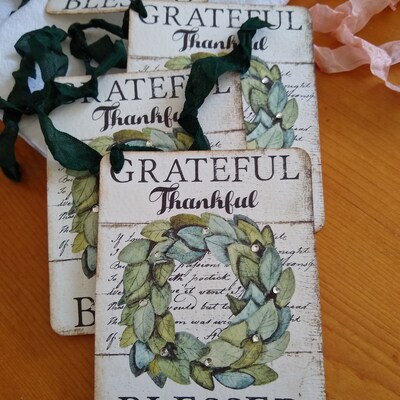 Set of 4 Grateful / Thankful / Blessed Tags With Crystal - Etsy