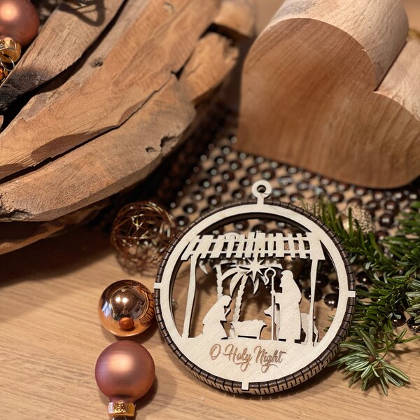 Nativity Scene Tree Balls Craft Round Hanging Bauble Christmas Eve With ...