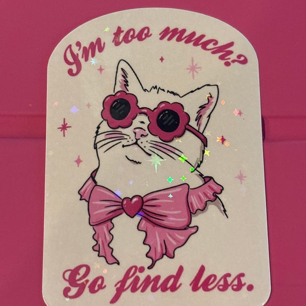 Funny Cat Sticker - Holographic Pink Retro Bubblegum Coquette Aesthetic ...