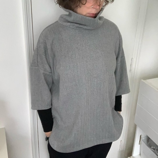 Funnel Neck Tunic Sewing Pattern, PRINTED PAPER PATTERN, Oversized ...