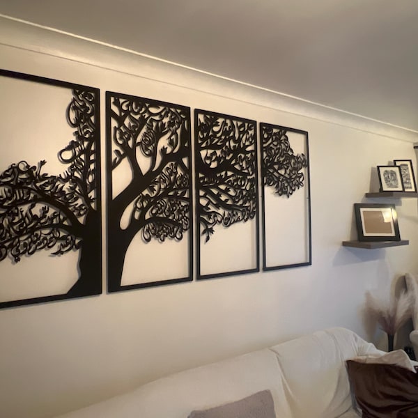 4 Quls Islamic Wall Art Set of 4, Metal Tree of Surahs (falaq - Nas ...
