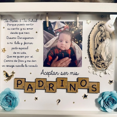 Godparents Proposal Shadow Box With Rosary Godparents Gift With Virgin ...
