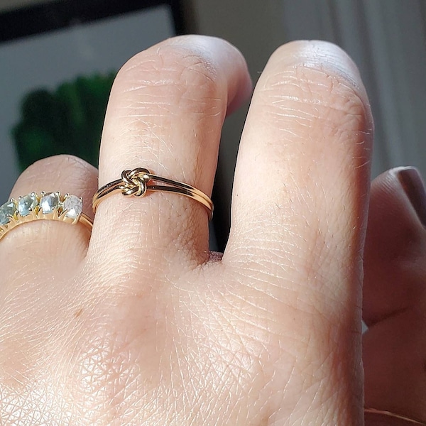 14k Gold Filled Double Knot Stacking Ring - Gold Minimalist Stacking Ring Knuckle Midi Ring Thin ...