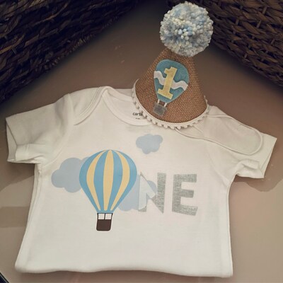 1st Birthday Hat Hot Air Balloon Party Hat High Chair Banner First ...