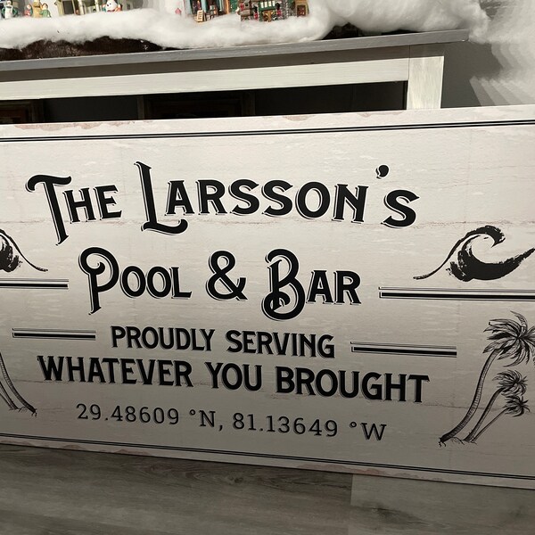 Pool Signs for Outdoor Personalized Canvas, Pool Bar Sign Canvas, Pool ...