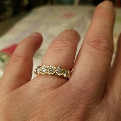 Half Bezel Wedding Band Six Stone Ring, 4mm Round Brilliant Moissanite ...