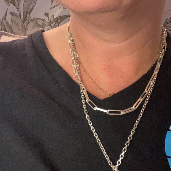 Paperclip Chain Necklace, 925 Sterling Silver Paper Clip Chain Necklace ...