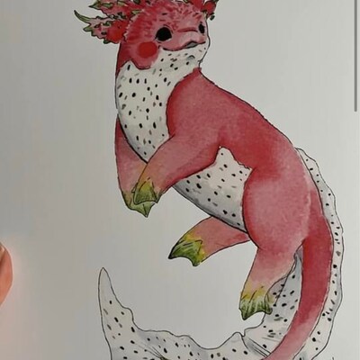 Dragonfruit Axolotl Print - Etsy