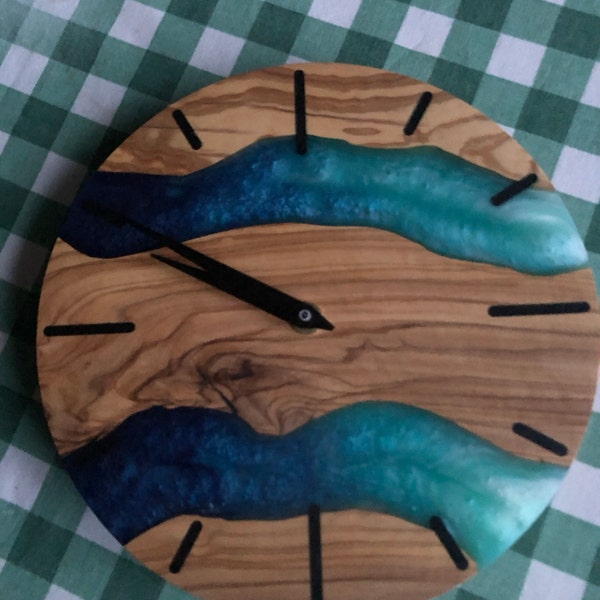Custom Resin & Olive Wood Wall Clock: Live Edge Rustic Home Decor - Etsy