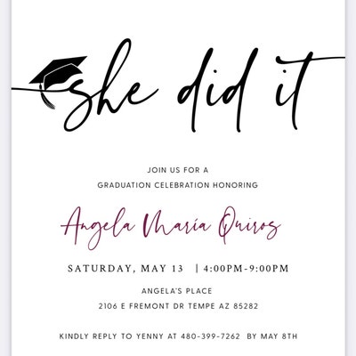 She Did It Graduation Invitation Template, Printable Graduation Party ...