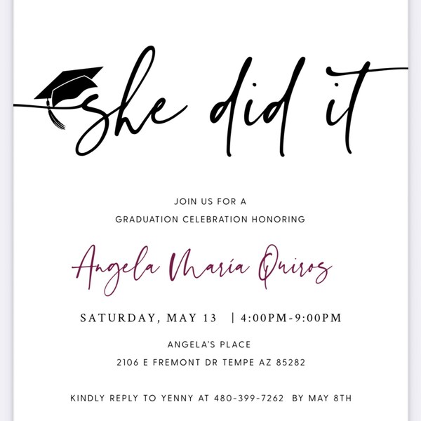 She Did It Graduation Invitation Template, Printable Graduation Party ...