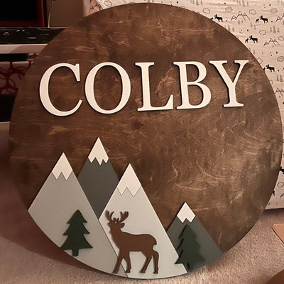 Custom Wooden Mountain Sign 18-36 Deer Woodland Theme Outdoor Nursery ...