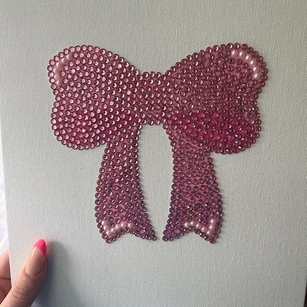 Pink Rhinestone Bedazzled Bow Canvas Decor Art - Etsy