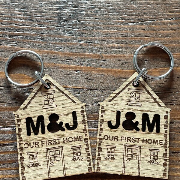 Set of 2 Couples New Home Keyrings - Housewarming Gift - Personalised ...