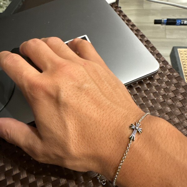 Ch Gothic Style Y2k .925 Silver Diamond Cross Necklace Chrome Chain ...