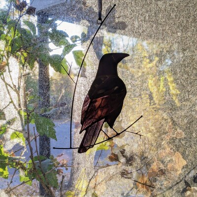 Stained Glass Raven on the Branch Crow Stained Glass Suncatcher Window ...