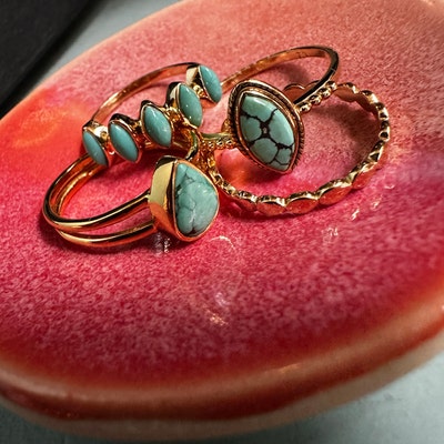 Turquoise Ring Set in Gold, Turquoise Stacking Ring, Multi Stone Ring ...