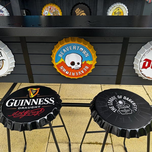 Bar Stool Man Cave Bar Stool Home Bar Bottle Top Cap Custom Design ...