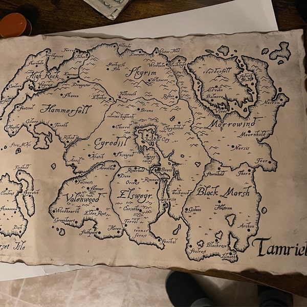Tamriel Map, the Elder Scrolls, Skyrim, Aged Paper Print - Etsy