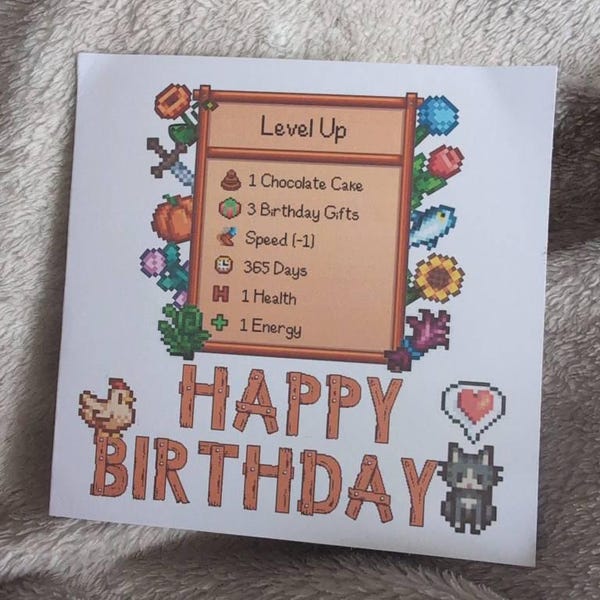 Level up Stardew Birthday Card: Retro 16 Bit Cosy Cottagecore Pixel ...