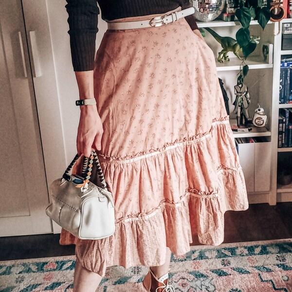 1970s NWT Deadstock Blue Gingham Rose Print Prairie Maxi Sundress Oops ...