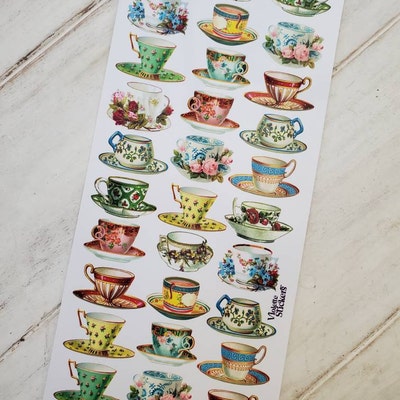 Tea Cups and Saucer Stickers Sheet Tea Party - Etsy