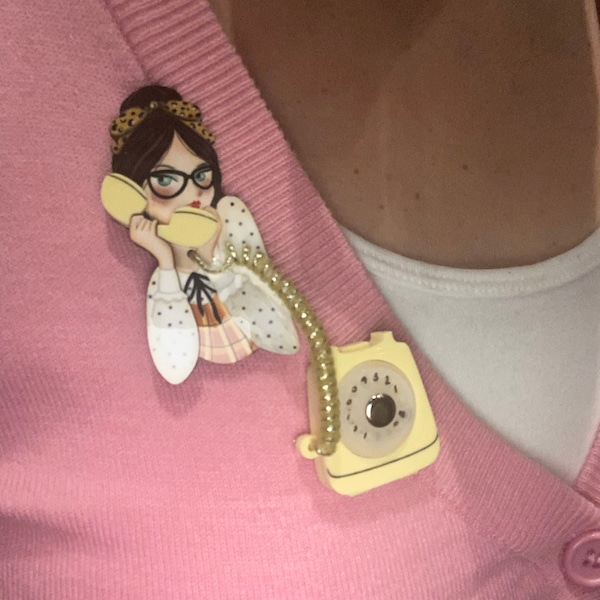 Girl on the Phone Brooch - Etsy
