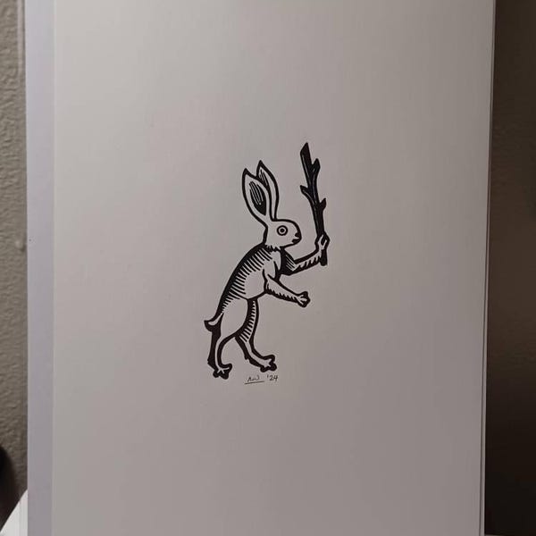 Medieval Rabbit (or Hare...) | Handmade Linocut Print - Etsy