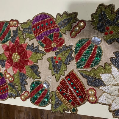 Handmade Christmas Table Runner, Beaded Runner, Centerpiece Multi ...