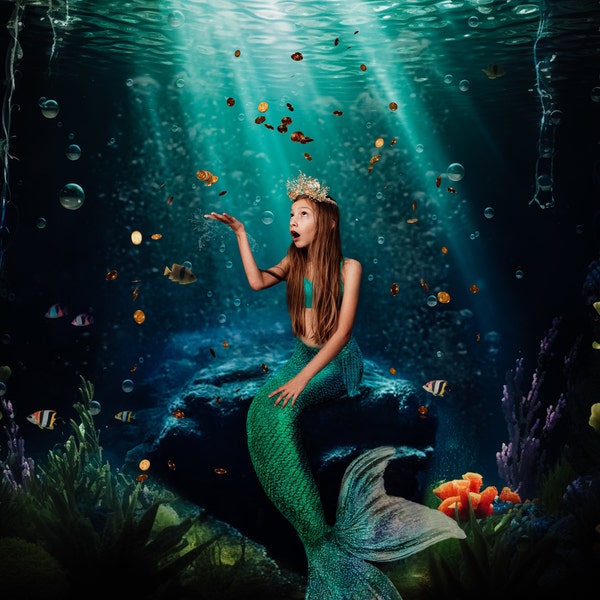 Underwater Digital Backdrop, Mermaid Digital Background Photography ...