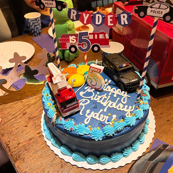 First Responder Cake Bunting Topper and Mini Age Fire Truck Cake Topper ...