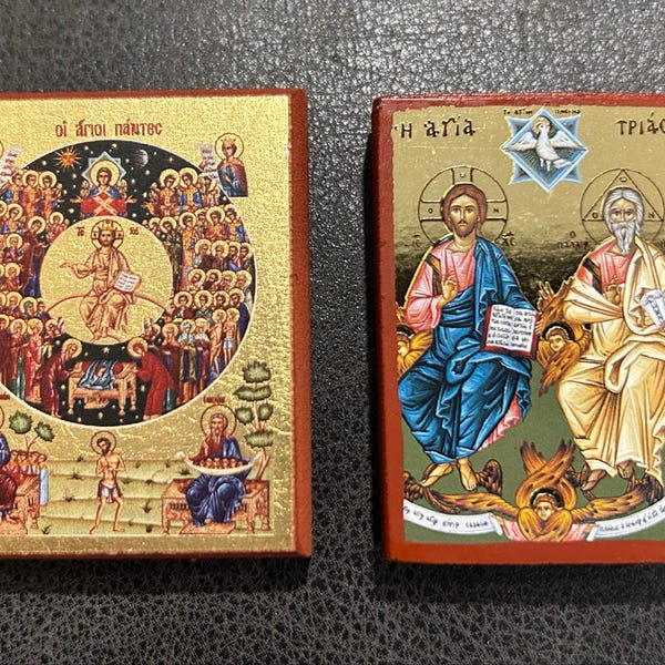 Triptych Christian Icon of Virgin Mary gorgoipikoos and Archangels With Aging Technique ...